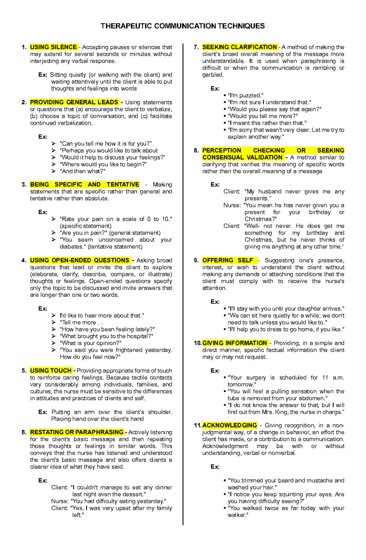 Therapeutic- Communication- Techniques - THERAPEUTIC COMMUNICATION ...