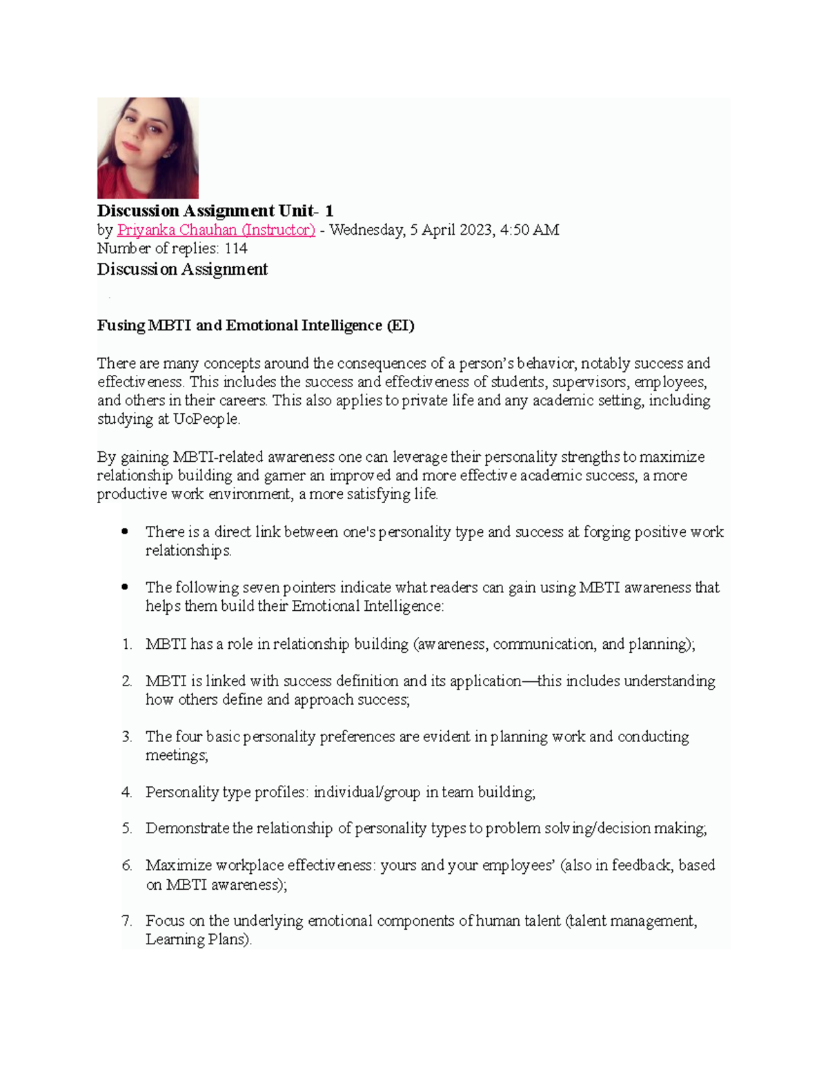 Discussion Assignment Unit1 - This includes the success and ...