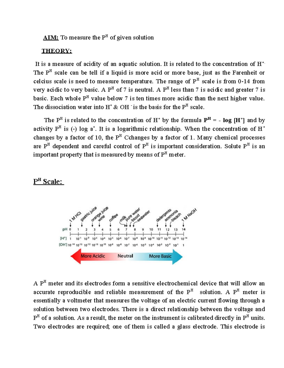 P H, Buffer and Isoelectric Point - AIM: To measure the PH of given ...