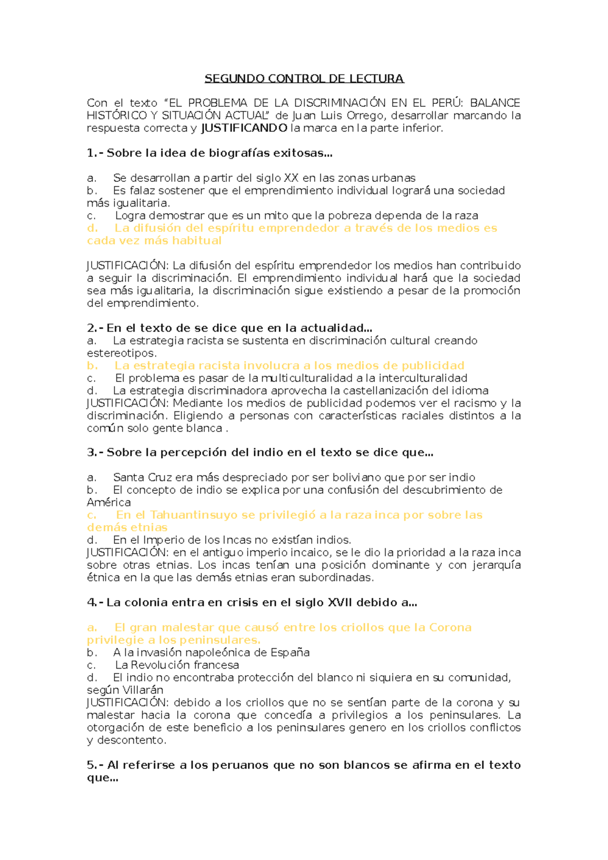 Control de lectura 2 - jjjjjjjjjjjjjj - SEGUNDO CONTROL DE LECTURA Con el texto “EL PROBLEMA DE ...