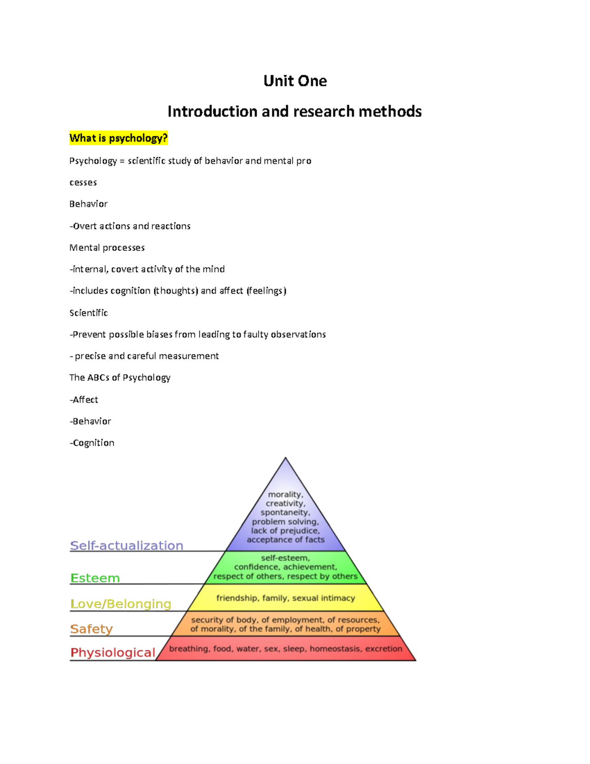 Psycology lecture(powerpoint) notes Unit 1 - Unit One Introduction and ...