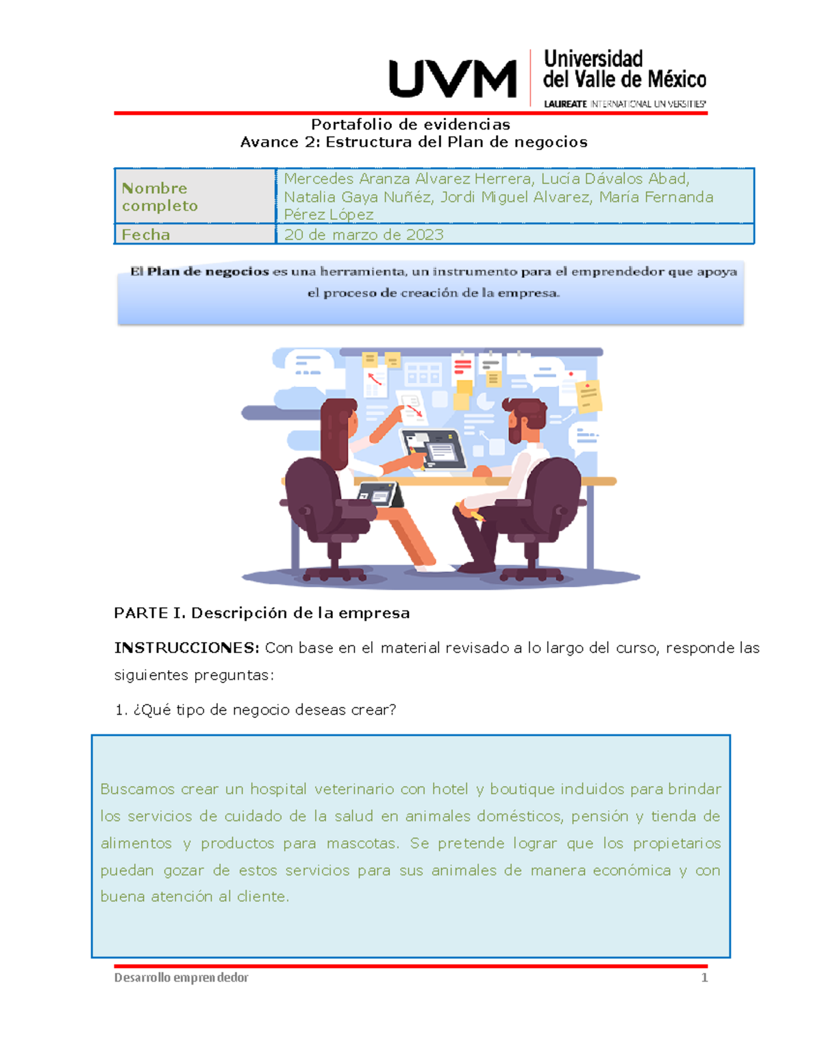 A6 EQ#20 - Tarea linda - Portafolio de evidencias Avance 2: Estructura del Plan de negocios ...