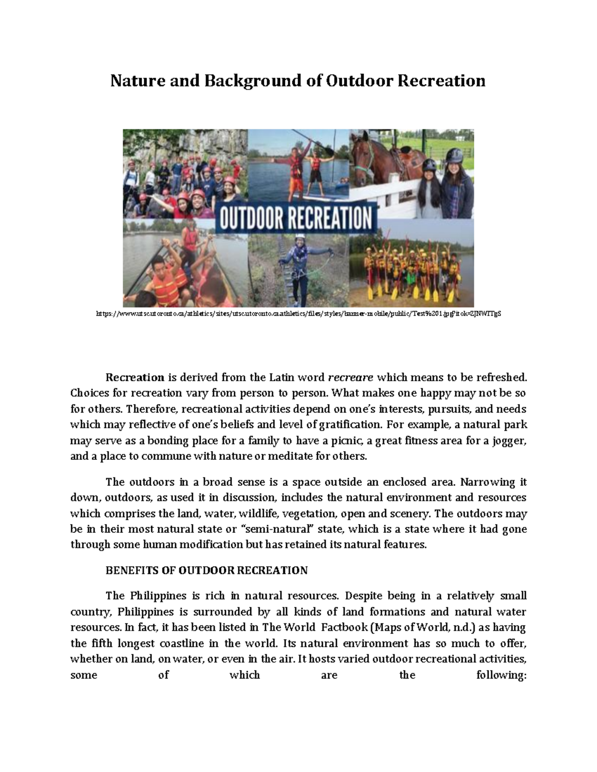 Week 001 Outdoor Recreation-PDF File - Nature and Background of Outdoor ...