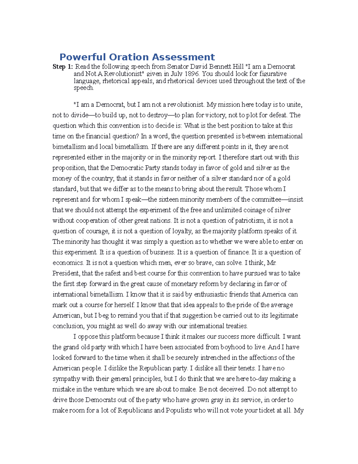Powerful oration assess rubric - Powerful Oration Assessment Step 1 ...