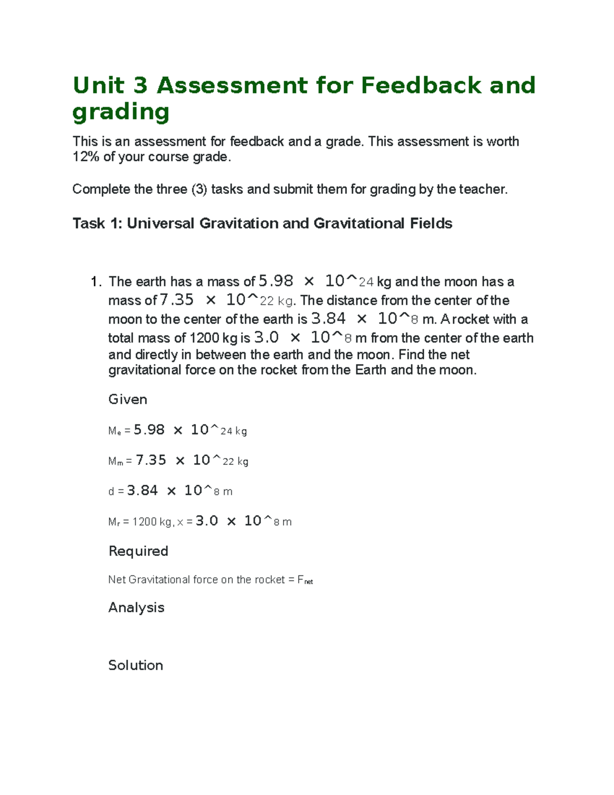 Unit 3 Assessment For Feedback And Grading 2 Unit 3 Assessment For
