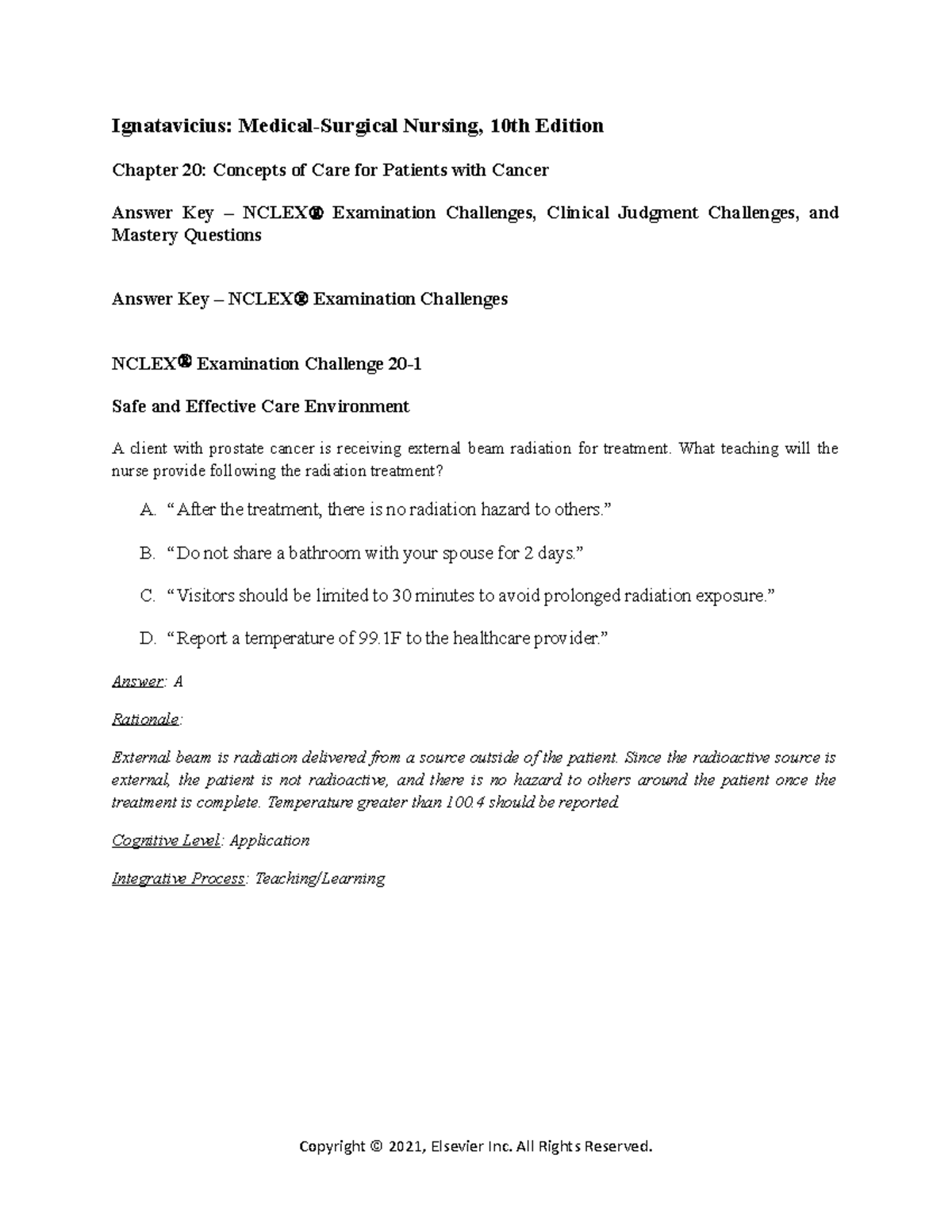 Chapter 020 - Key points you should study. - Ignatavicius: Medical ...