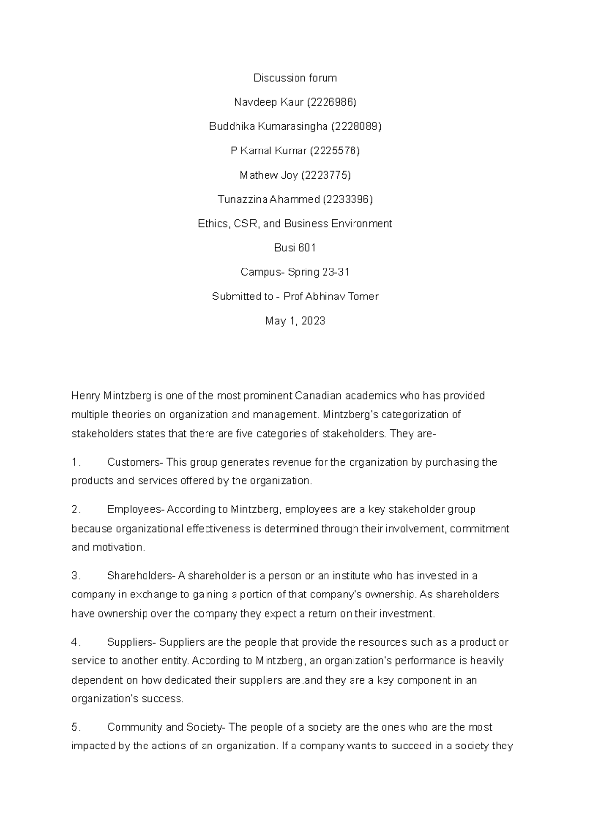 Week 3 ccccc - Class discussion forum. - BUSI 601 - UCW - Studocu