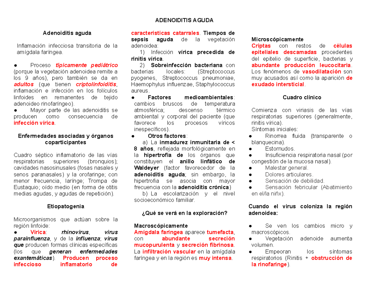 Adenoiditis Aguda - ADENOIDITIS AGUDA Adenoiditis aguda Inflamación ...