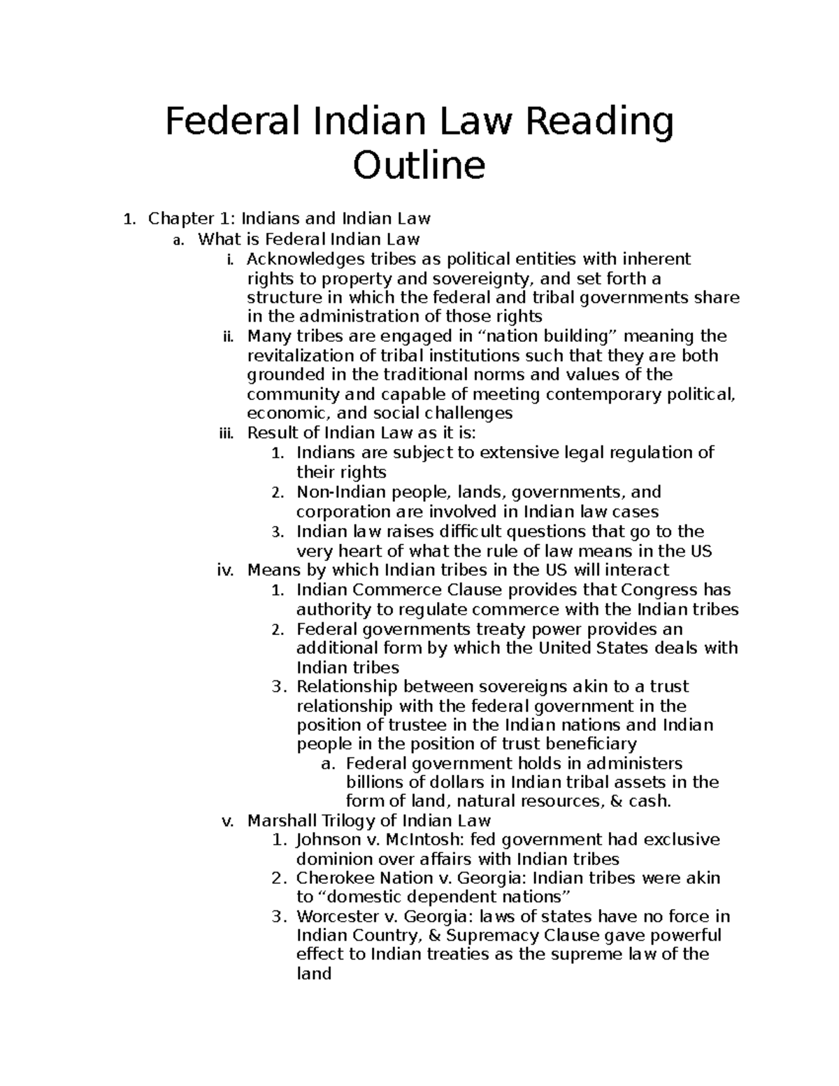Federal Indian Law Reading Outline - Federal Indian Law Reading Outline ...