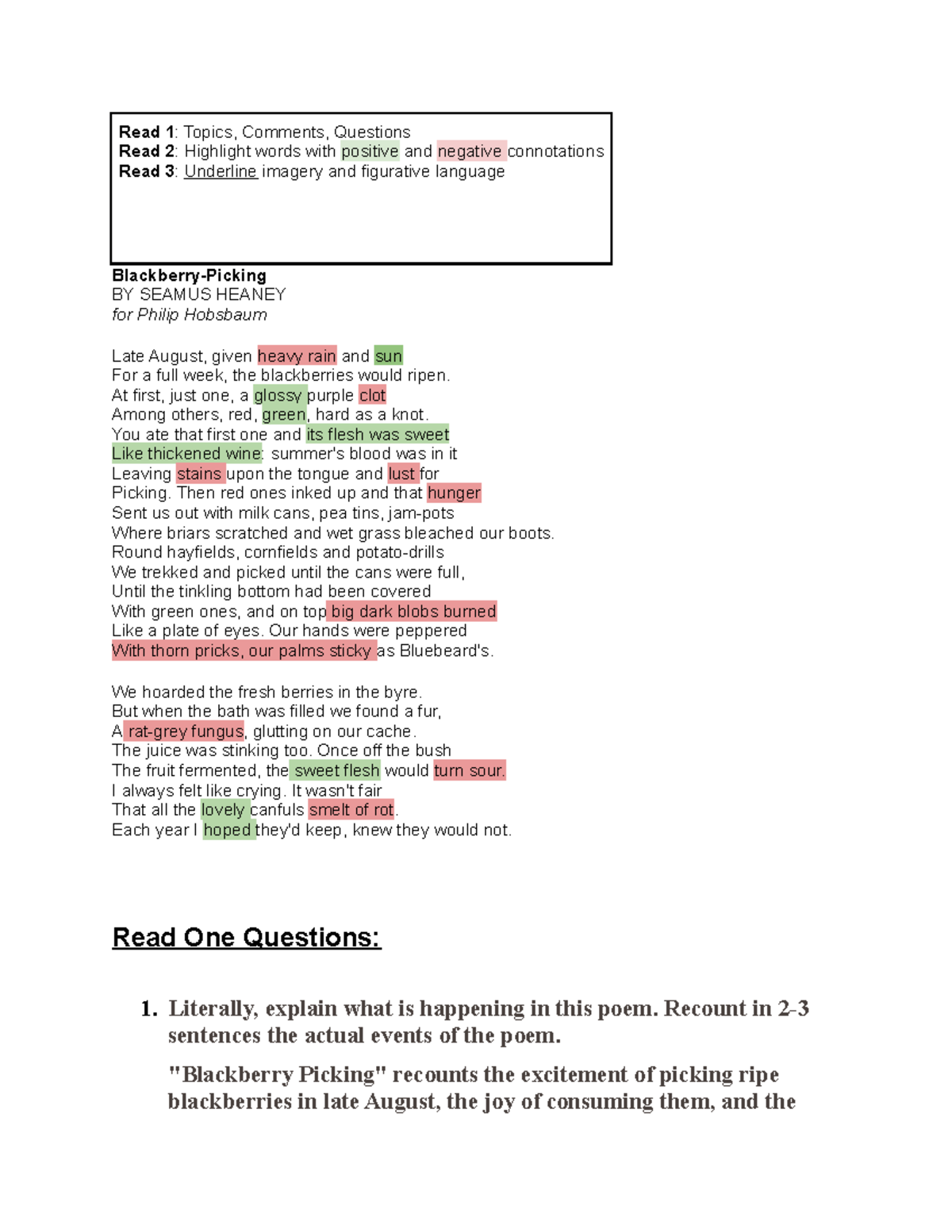 Read 1 - isdufh - Read 1: Topics, Comments, Questions Read 2: Highlight ...