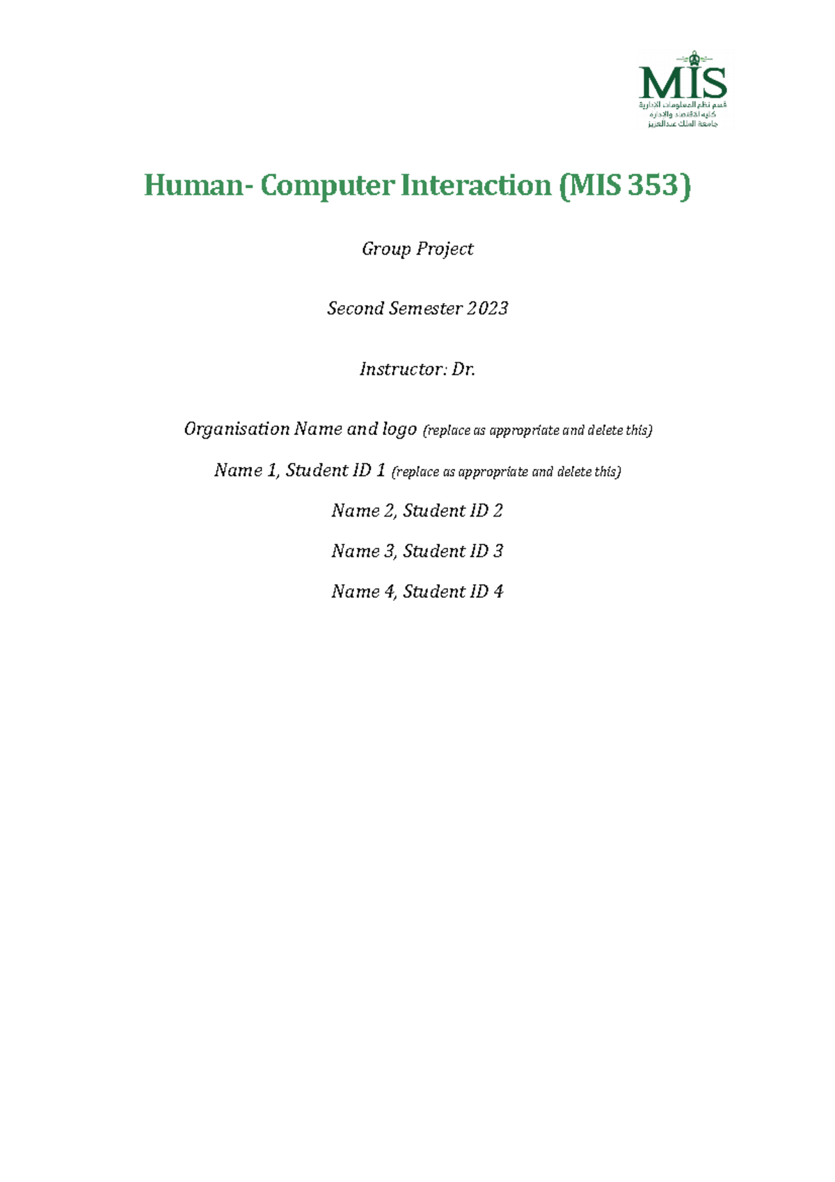 HCI Project Template - Data Communication Work - Human- Computer ...