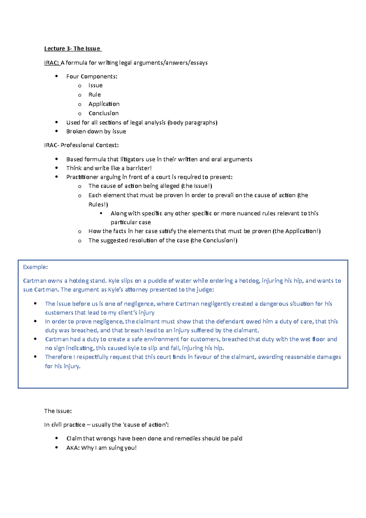 Lecture 3- The Issue (IRAC) - Lecture 3- The Issue IRAC: A formula for ...