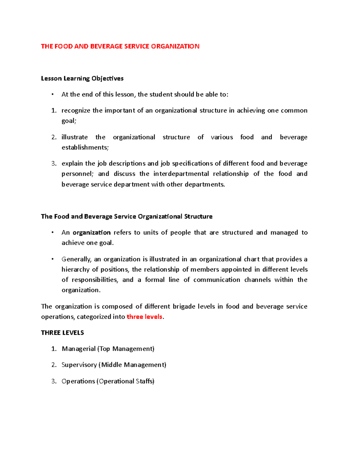 Food and Beverage Industry - THE FOOD AND BEVERAGE SERVICE ORGANIZATION ...