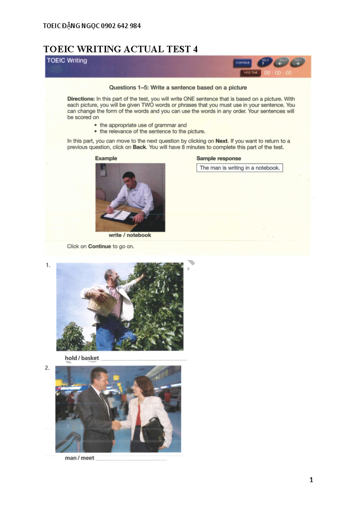 Toeic Writing Actual TEST 4 - Văn bằng 2 chính quy - TOEIC WRITING ...