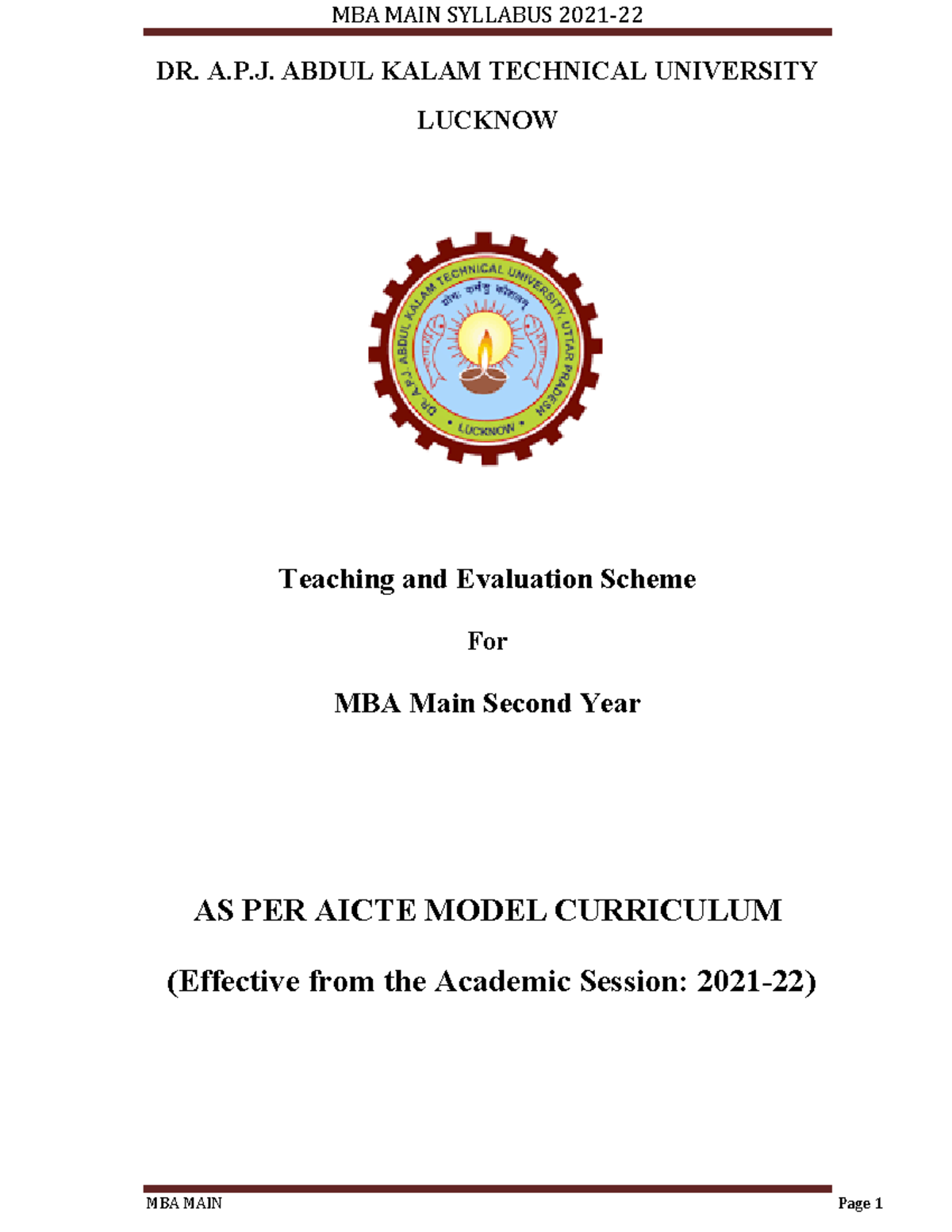 Updated MBA Common II Year Syllabus 2021 22 DR A P ABDUL KALAM