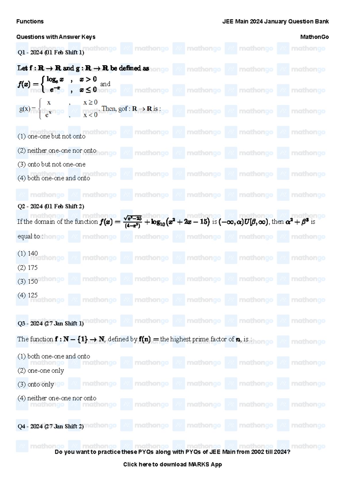 Functions - JEE Main 2024 January Question Bank - Mathon Go - Q1 - 2024 ...