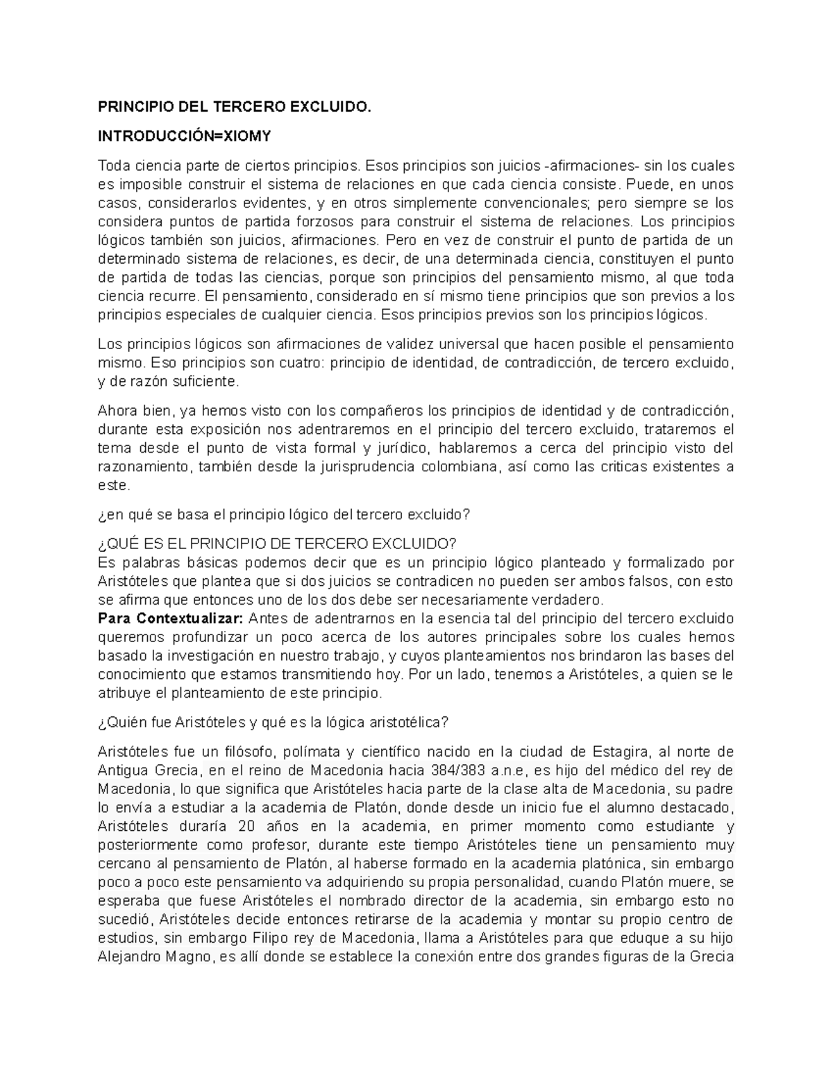 Principio DEL Tercero Excluido - PRINCIPIO DEL TERCERO EXCLUIDO ...