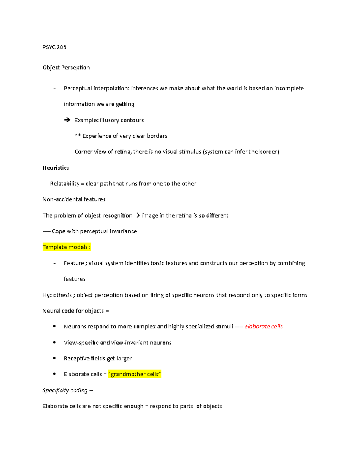 Object Perception - Lecture Notes Week 3 - PSYC 209 Object Perception ...