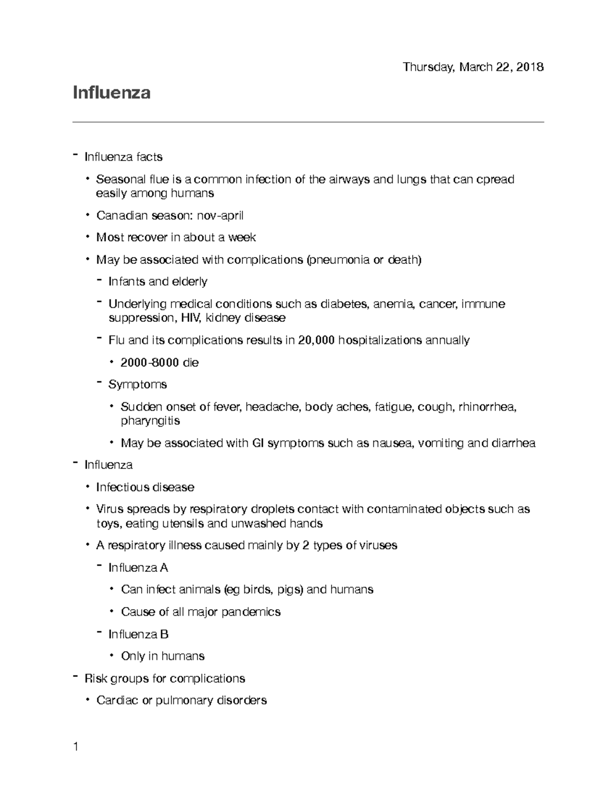 Influenza Notes - Dr Rickeard - Thursday, March 22, 2018 Influenza ...