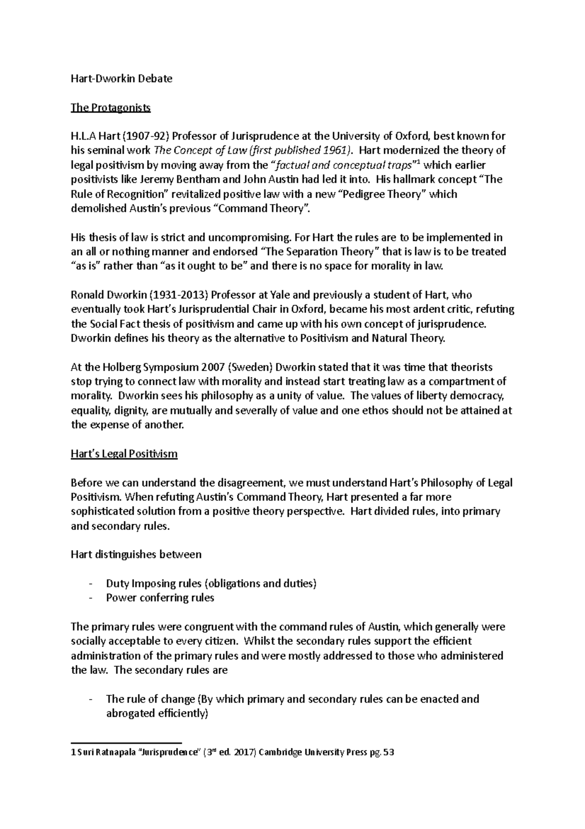 Hart- Dworkin debate - Hart-Dworkin Debate The Protagonists H.L Hart ...