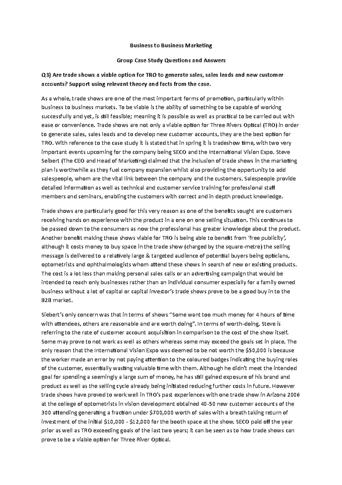 Business to Business Marketing - Case Study Q3 - Business to Business ...