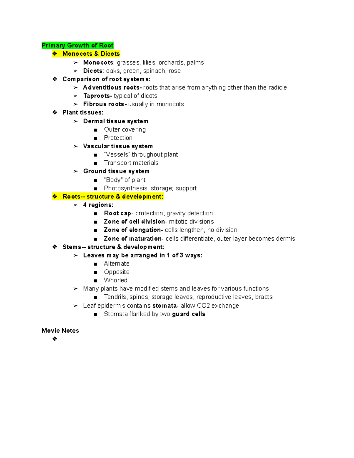 PLSC Week 5 Notes - Dr. Harsh Bais - Primary Growth of Root Monocots ...