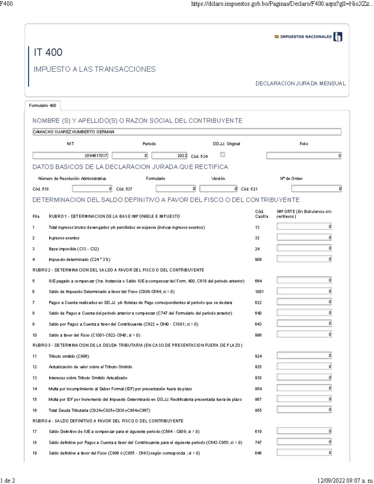 F400 Blanco - formulario 400 - IT 400 IMPUESTO A LAS TRANSACCIONES ...