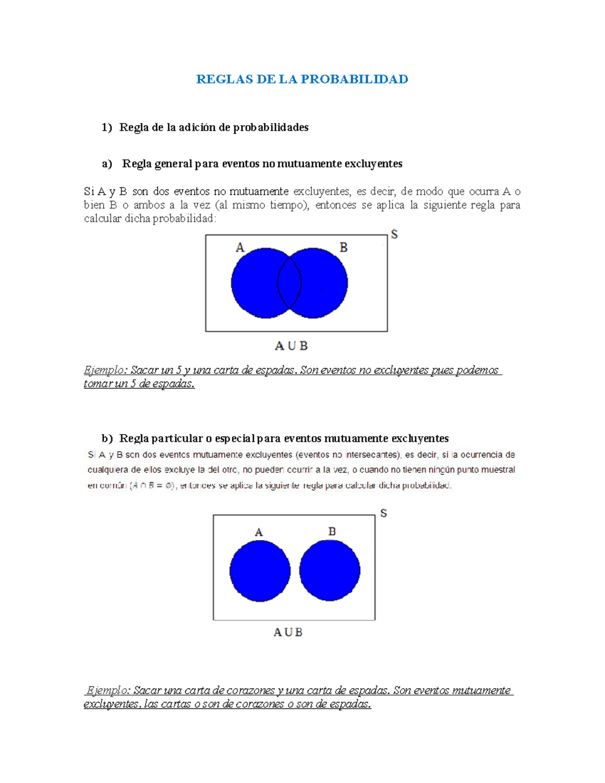 Act 10-08-20 - N/A - REGLAS DE LA PROBABILIDAD 1) Regla de la adición de probabilidades a) Regla ...
