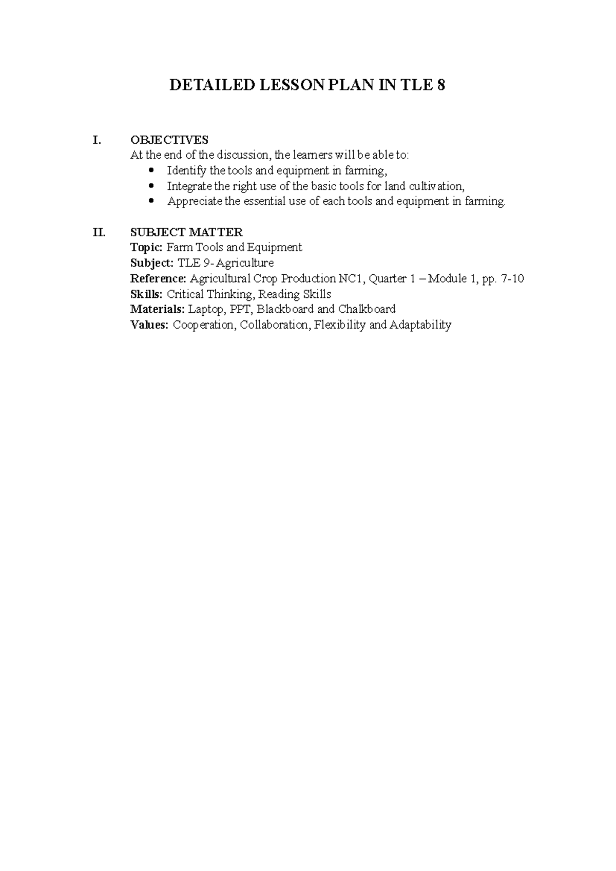 Detailed Lesson PLAN IN TLE 8 - DETAILED LESSON PLAN IN TLE 8 I ...