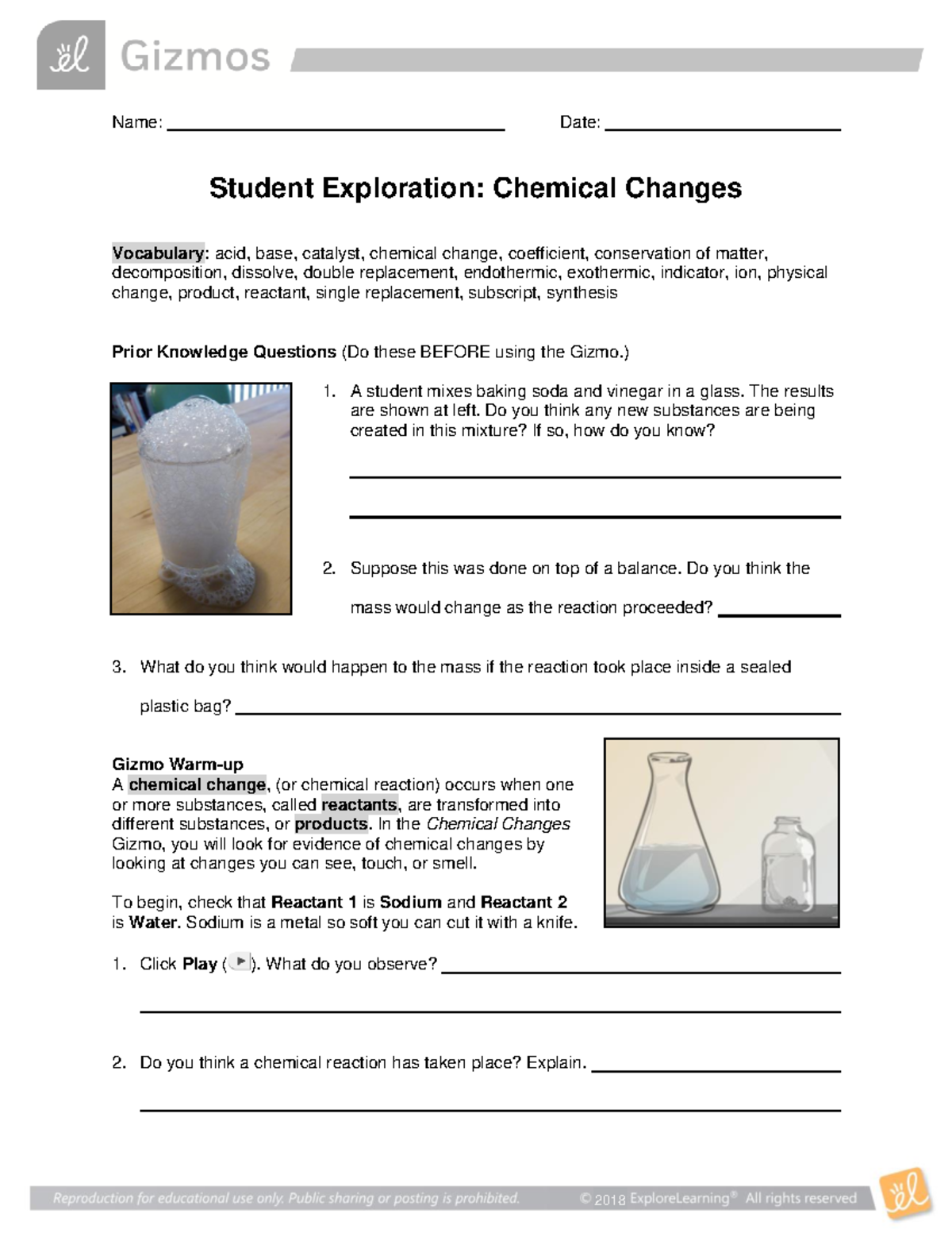 Chemical Changes SE - this is nothing don't worry about it - Name: Date ...