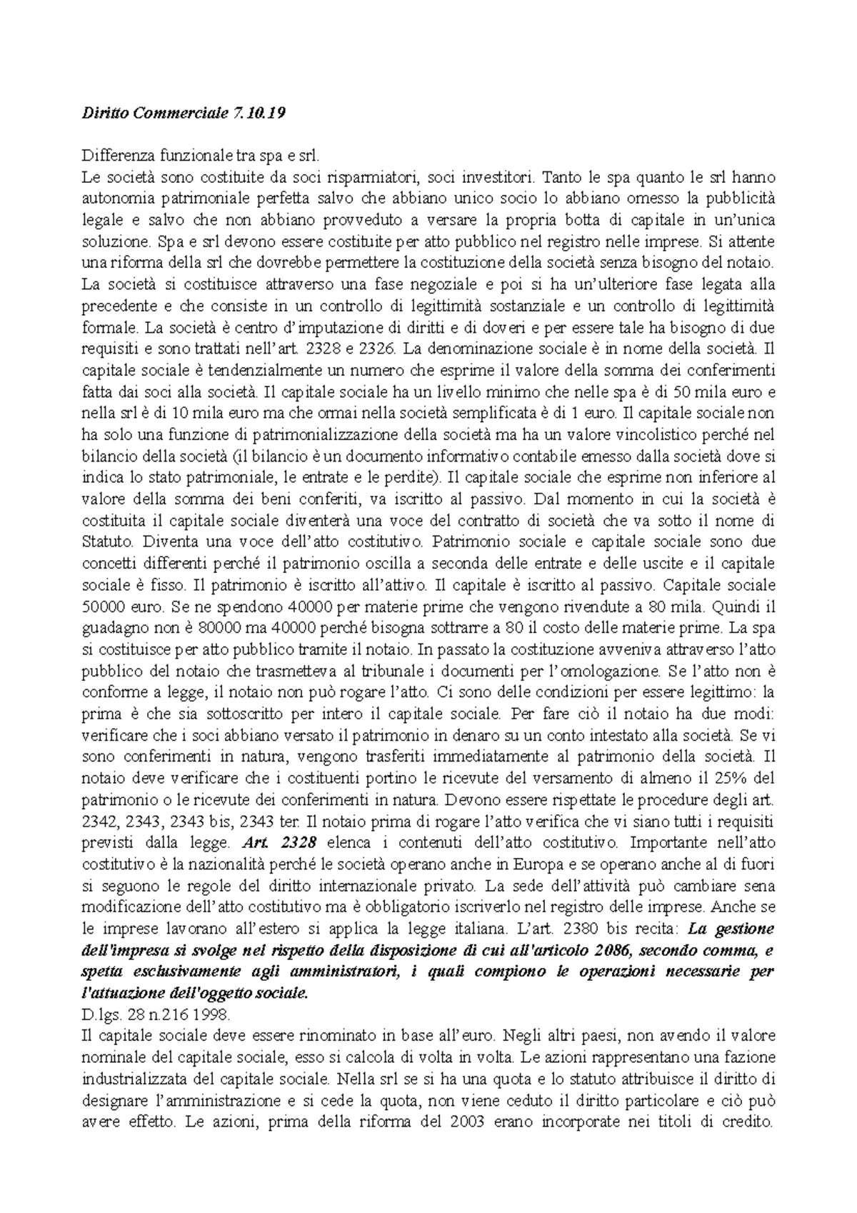 Diritto Commerciale Differenza tra srl e spa - Diritto Commerciale 7 ... Diritto Commerciale Differenza tra srl e spa - Diritto Commerciale 7 ...