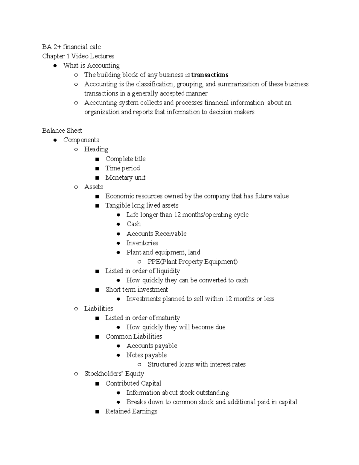 Accounting Notes Chapters 1-7 - BA 2+ financial calc Chapter 1 Video ...