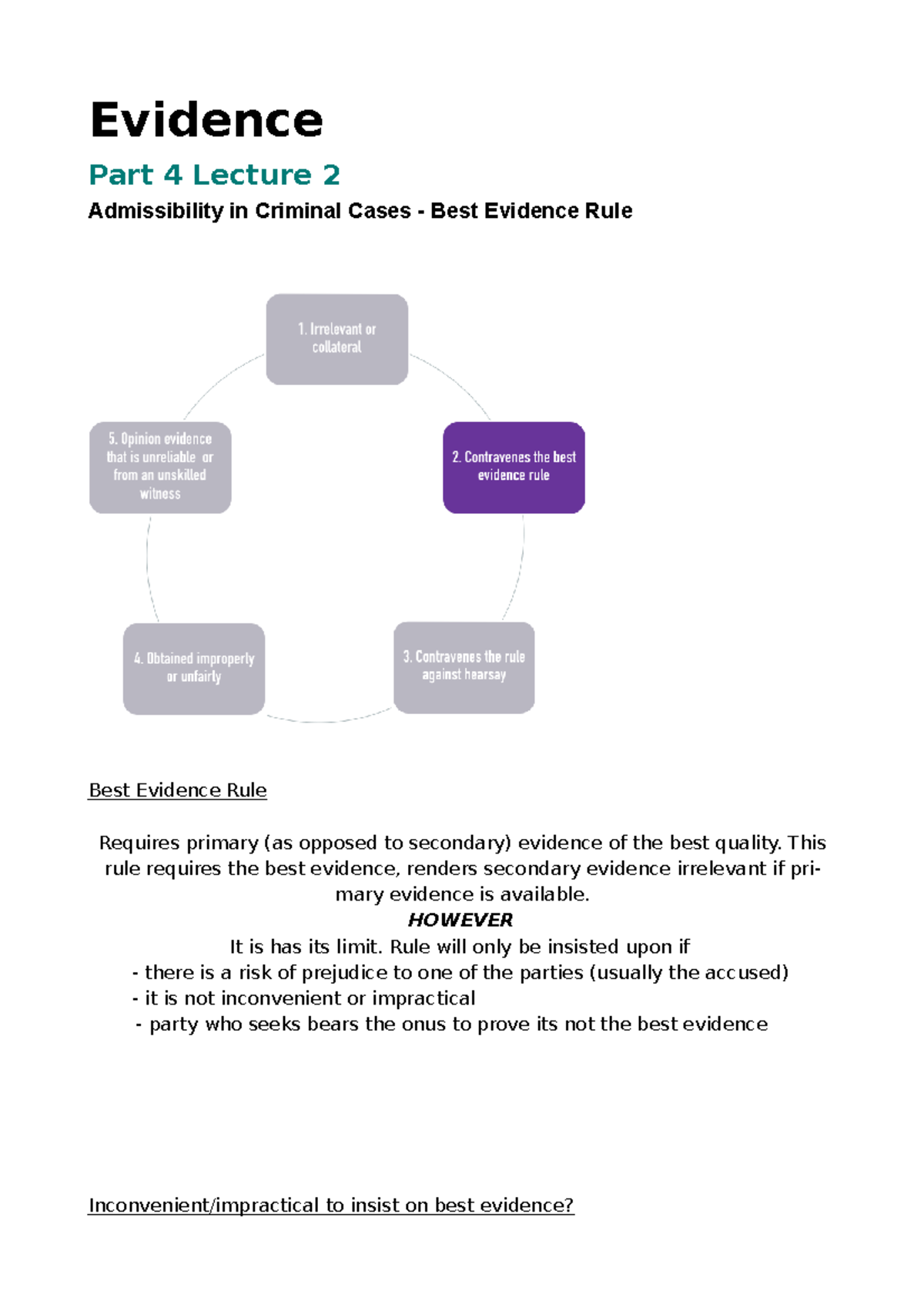 Part 4 Lecture 2 - Evidence Part 4 Lecture 2 Admissibility in Criminal ...