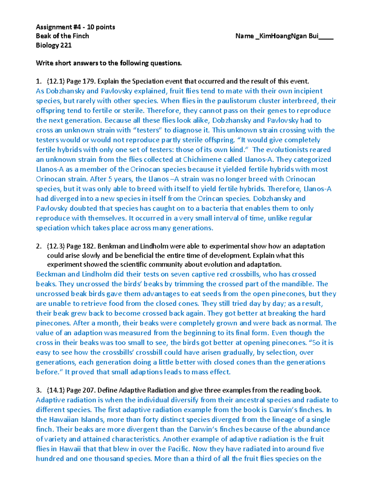 Biol 221 Beak 4 - Biol 221 - Prof. Mark Smith Reading book “Beak of the ...