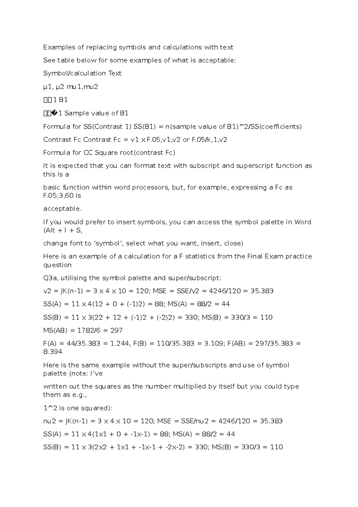 Examples of replacing symbols and calculations with text - If you would ...