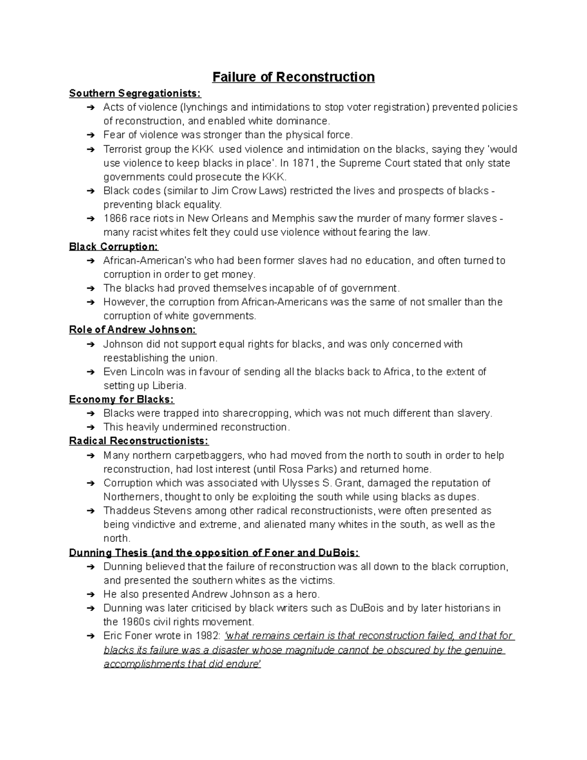 Failure of Reconstruction - Failure of Reconstruction Southern ...