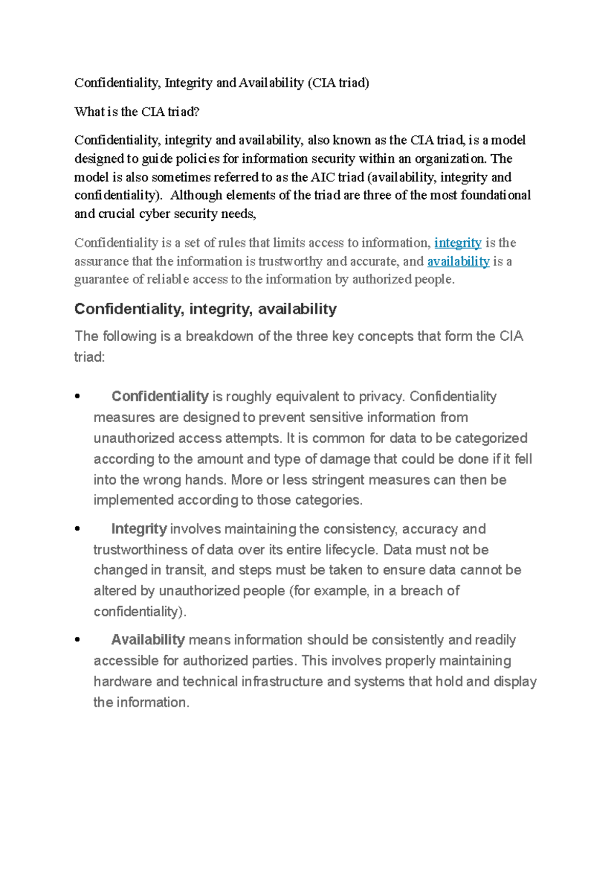 Confidentiality, integrity and availability (CIA triad) - The model is ...