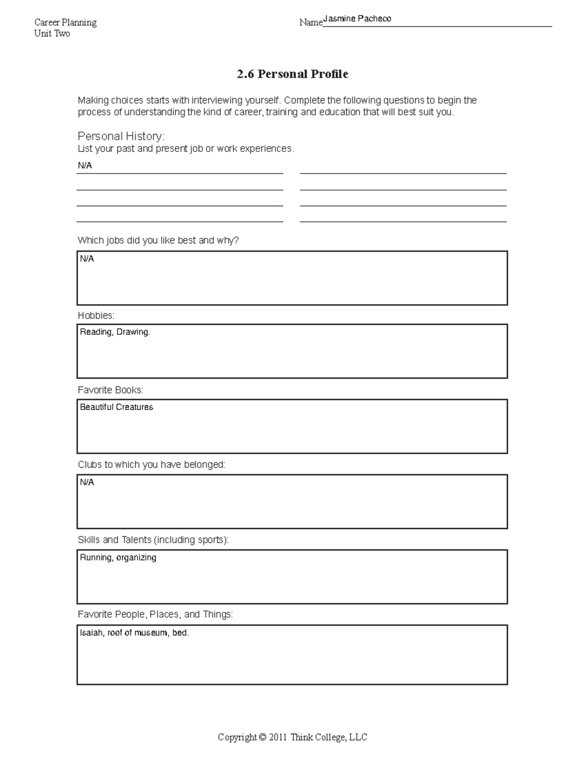 2.6 - Notes - Unit Two 2 Personal Profile Making choices starts with ...