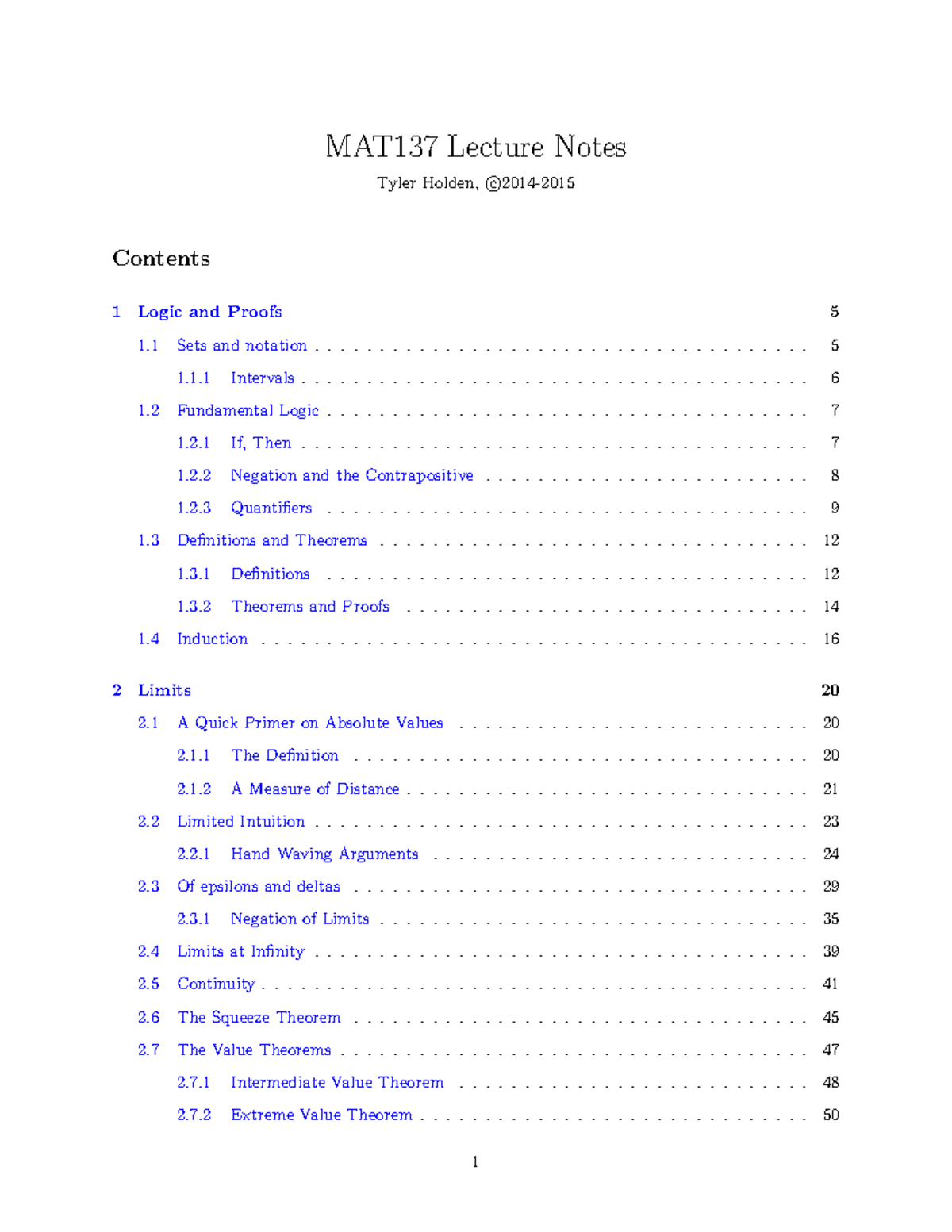 Lecture Notes 137 Preview - MAT137 Lecture Notes c Tyler Holden, 2014 ...