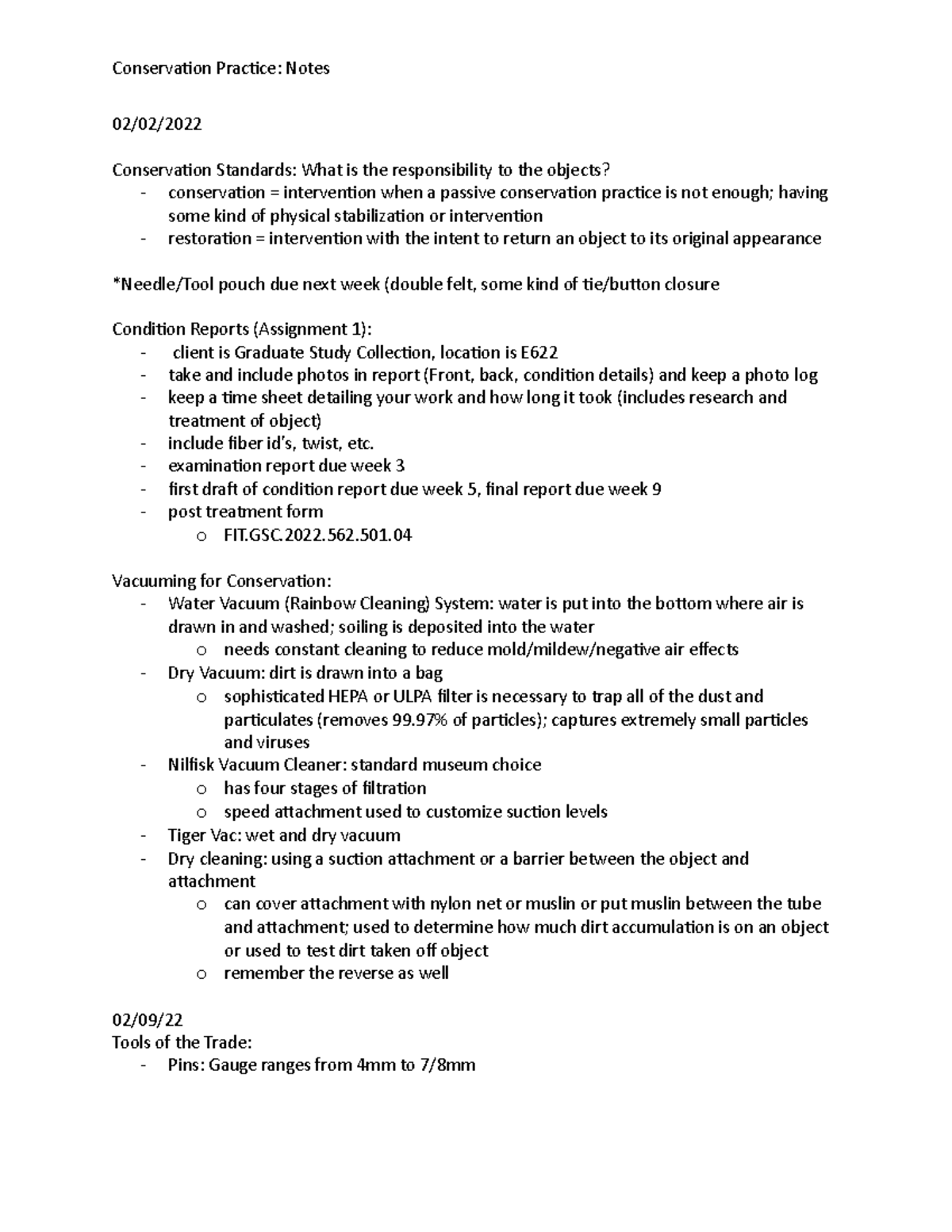 Conservation notes - 02/02/ Conservation Standards: What is the ...