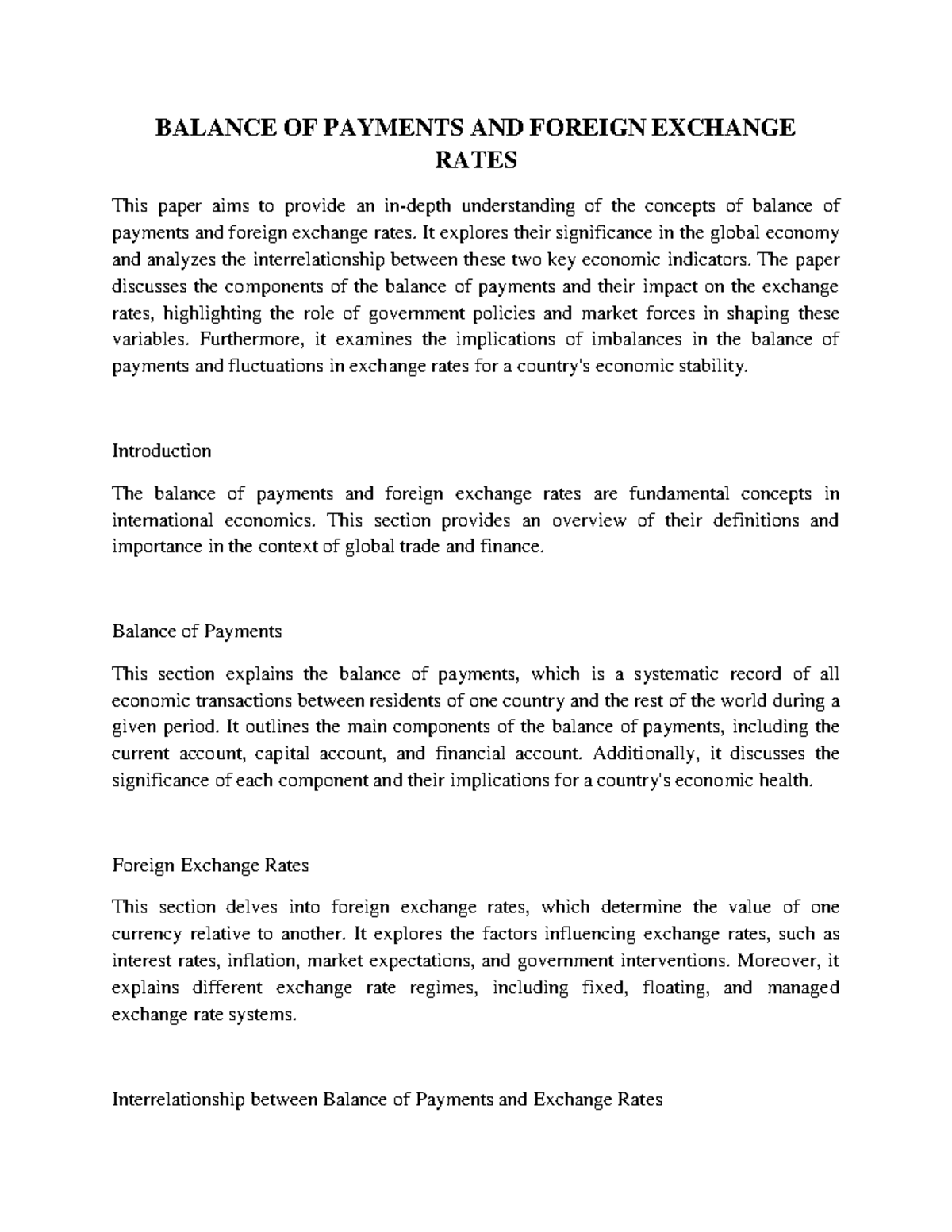 Balance OF Payments AND Foreign Exchange Rates - BALANCE OF PAYMENTS ...