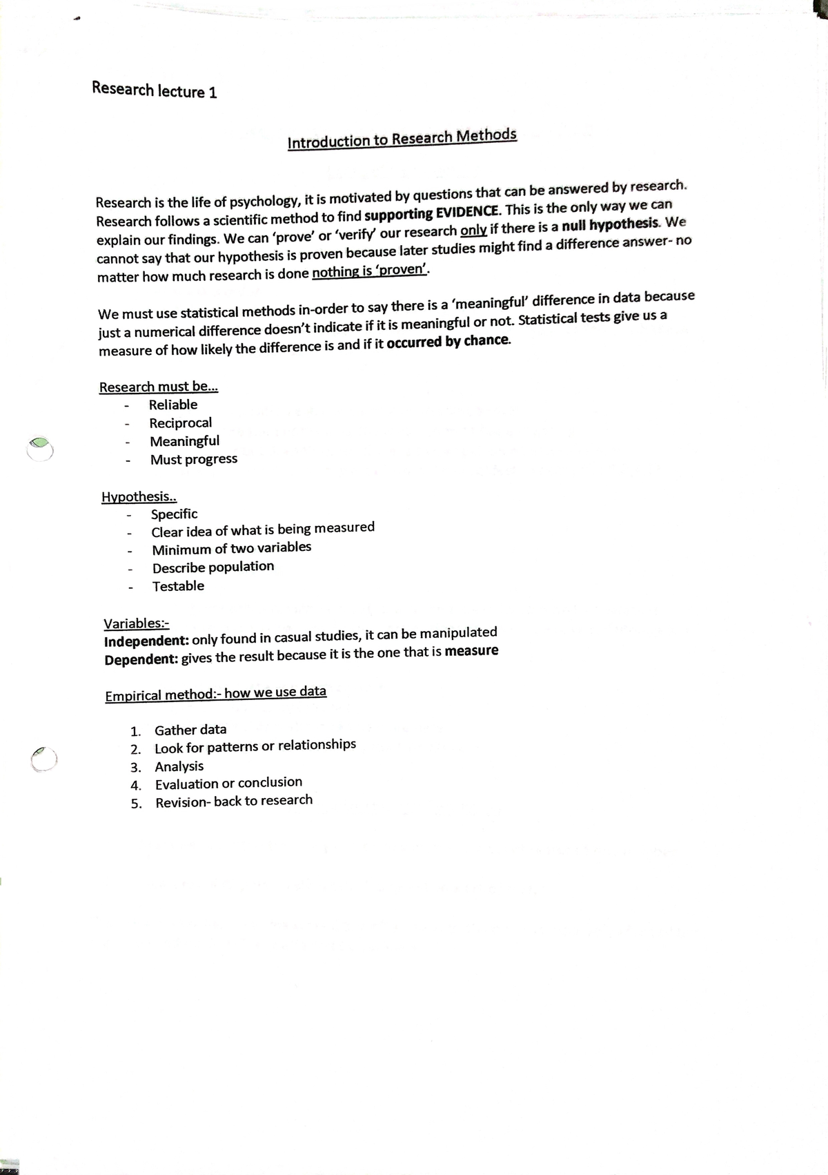 Intro: Psychological Research - U24111 - Studocu