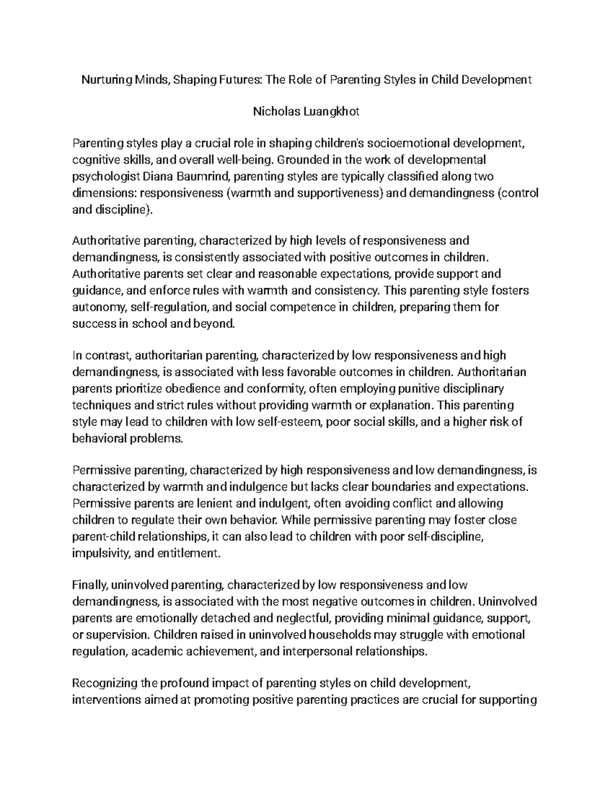 Nurturing Minds, Shaping Futures The Role of Parenting Styles in Child ...