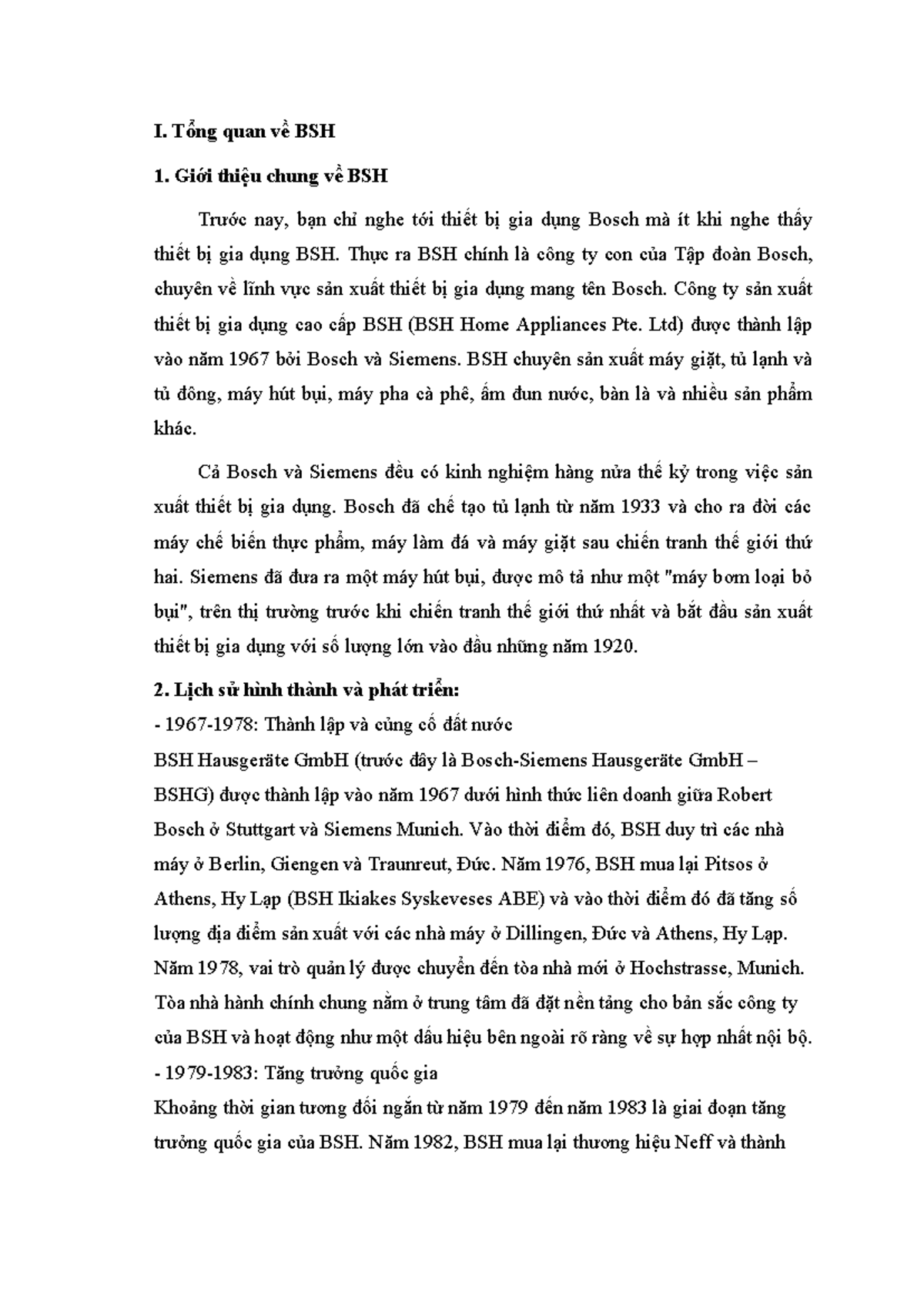 BSH Tổng hợp - I. Tổng quan về BSH 1. Giới thiệu chung về BSH Trước nay ...
