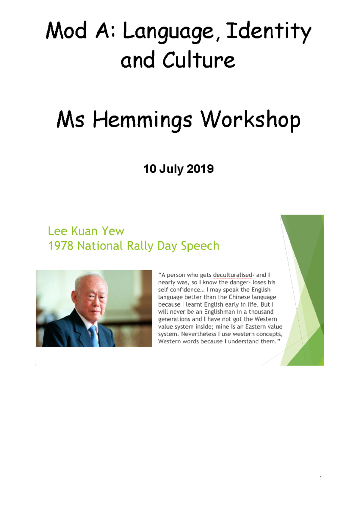 Mod A Workshop - Google Docs - Mod A: Language, Identity and Culture Ms ...