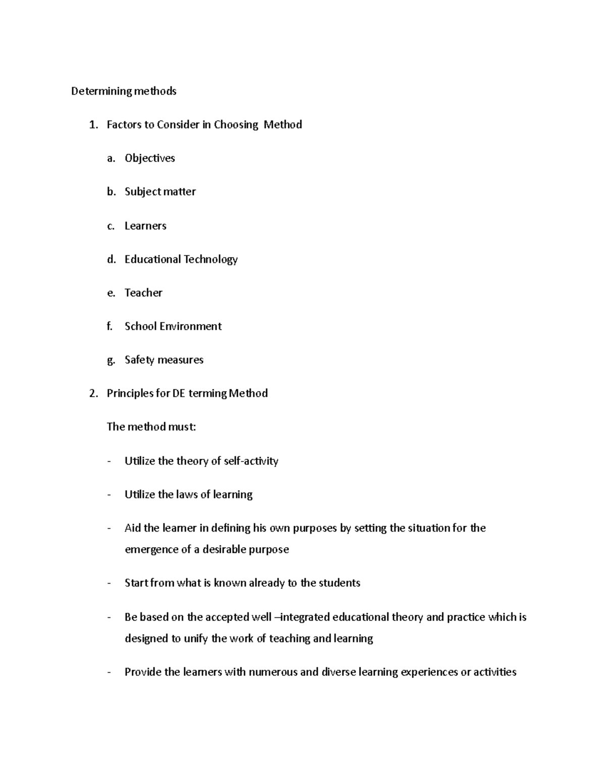 Determining Methods - Lecture notes 1 - Determining methods 1. Factors ...