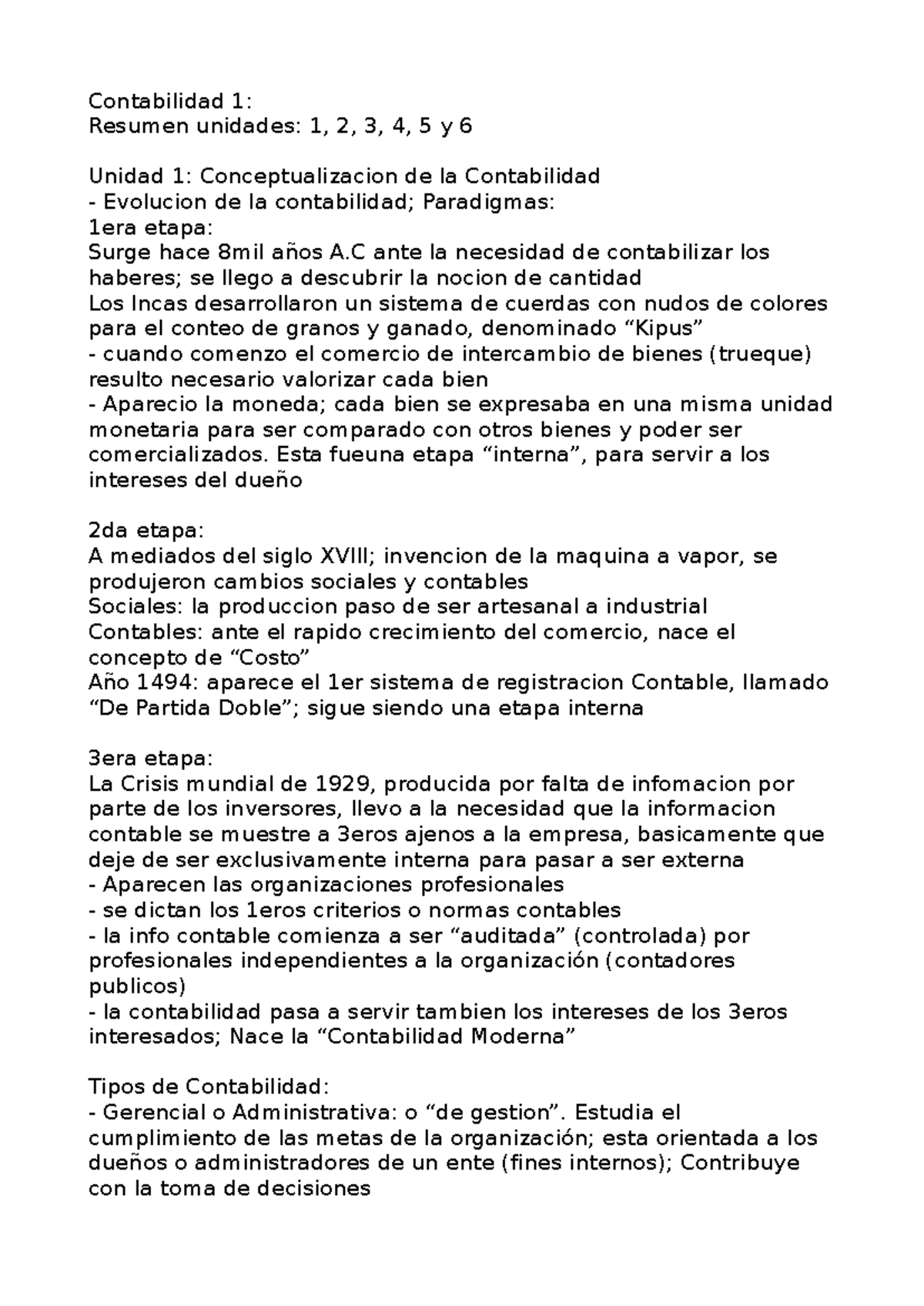 Conta final - 1er parcial (temas) - Contabilidad 1: Resumen unidades: 1, 2, 3, 4, 5 y 6 Unidad 1 ...