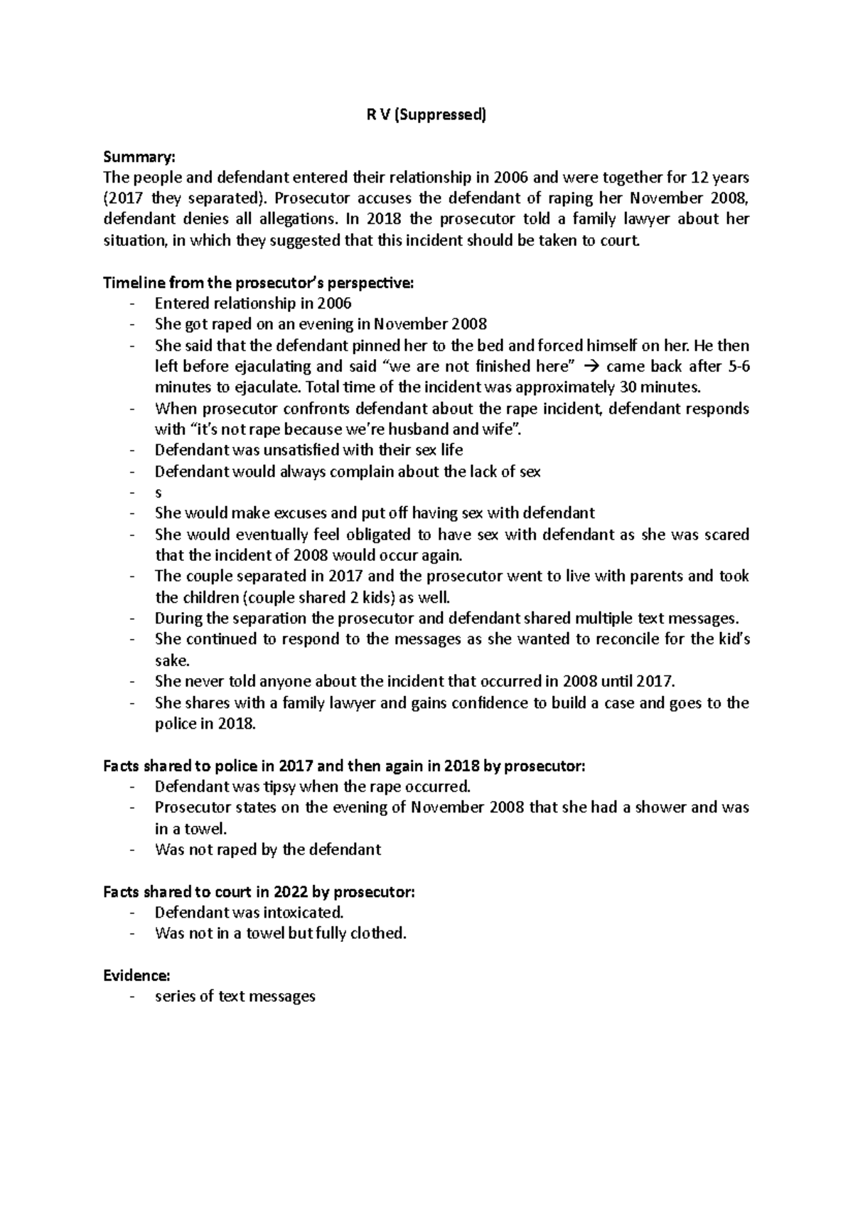 R V Notes - Case in SA summary - R V (Suppressed) Summary: The people ...