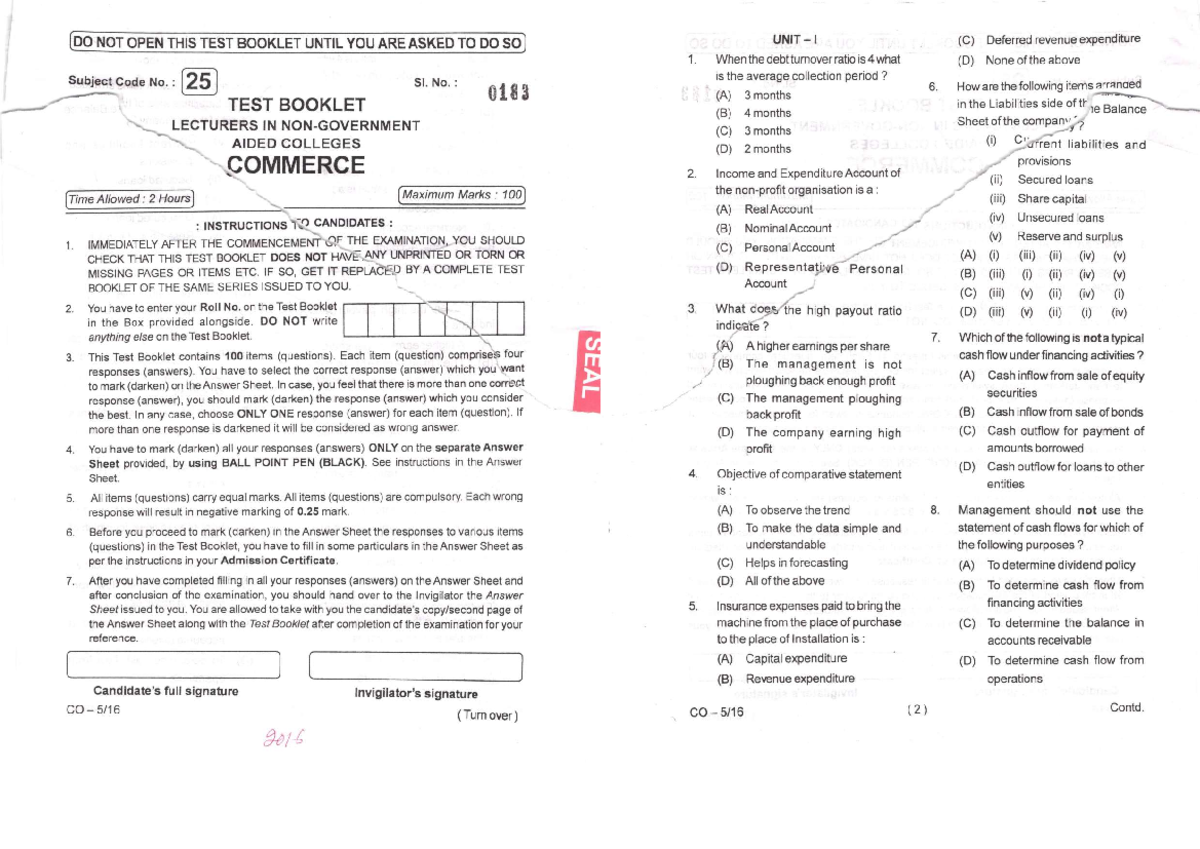 Ssb lecturer pyq compressed - DO NOT OPEN THIS TEST BOOKLET UNTIL YOU ...