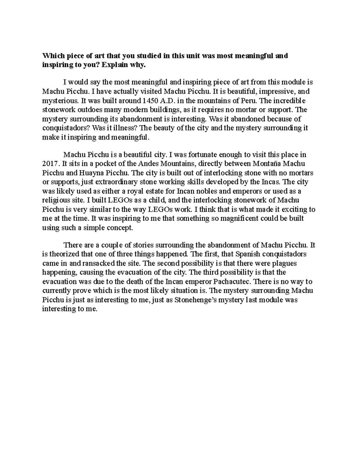 02.05 DBA 2 Noah Warren - Essay for AP Art History - Which piece of art ...